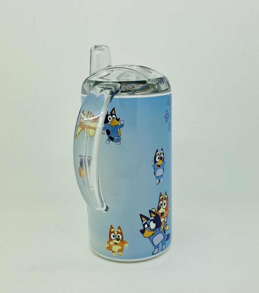 White 12oz Bluey Inspired Sippy Cup With 2 Lids - Name It With Love ...