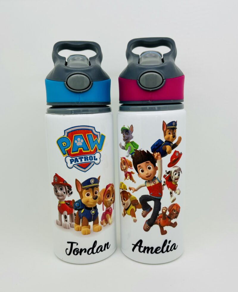 Paw Patrol Inspired 650ml Flip Top Water Bottle With Straw 2 Colours 2 ...
