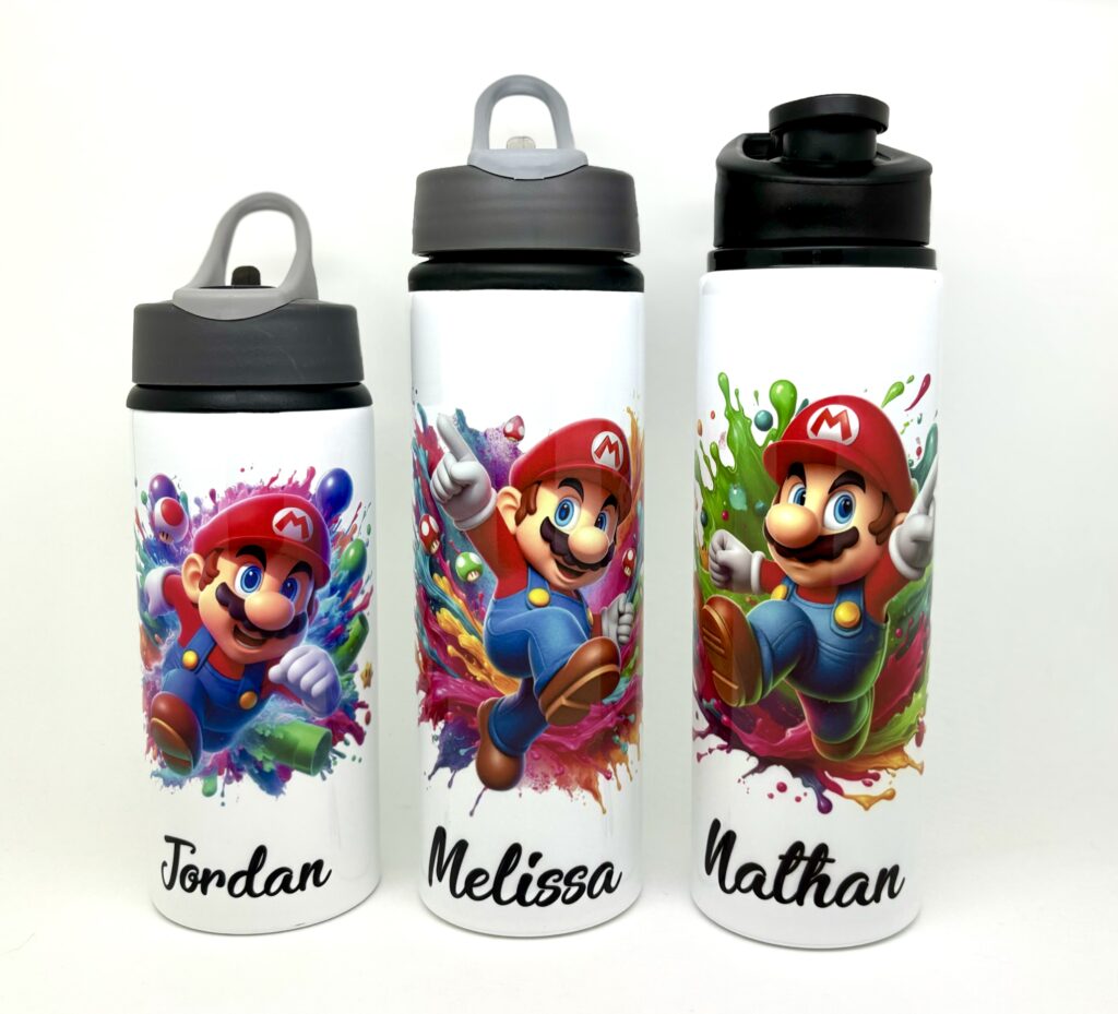 Personalised Super Mario Inspired Aluminium Water Bottle 600ml 750ml ...